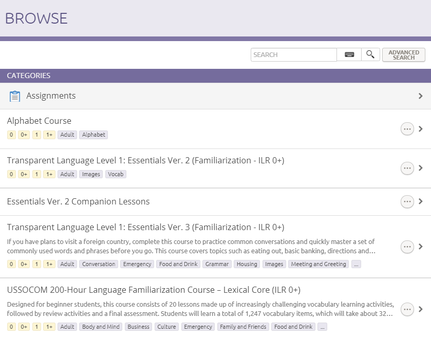 Finding the right learning materials in Transparent Language Online