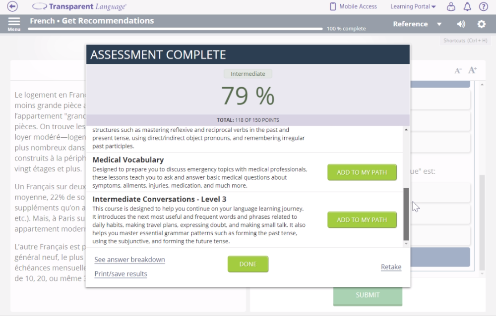 Placement Tests in Transparent Language Online